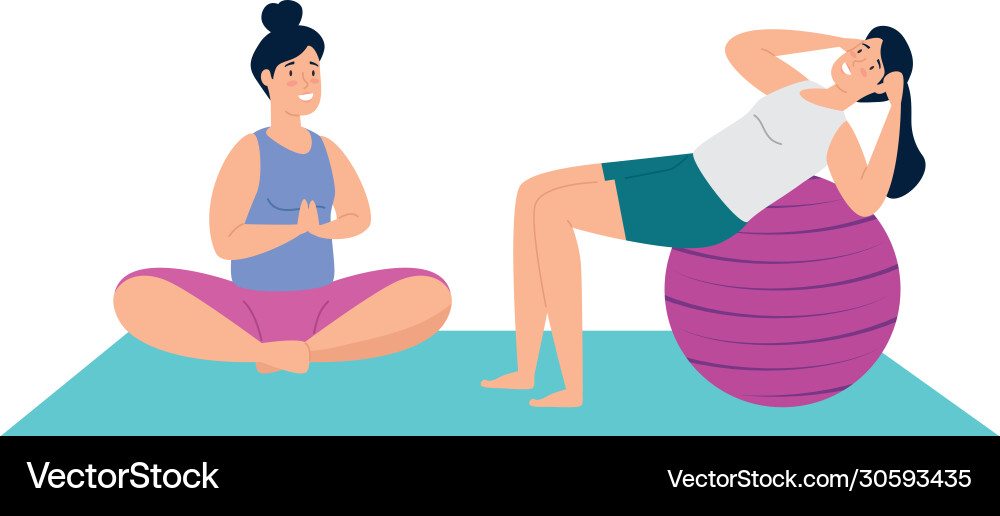 Women practicing yoga and pilates Royalty Free Vector Image