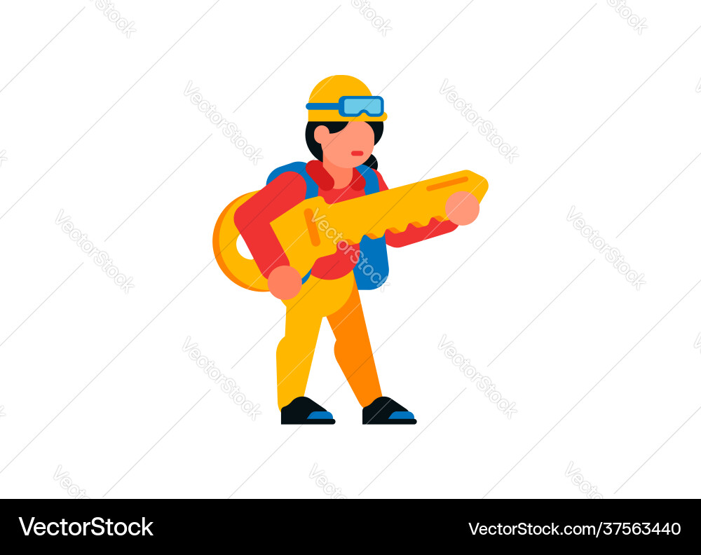 A worker holding large key from an apartment Vector Image
