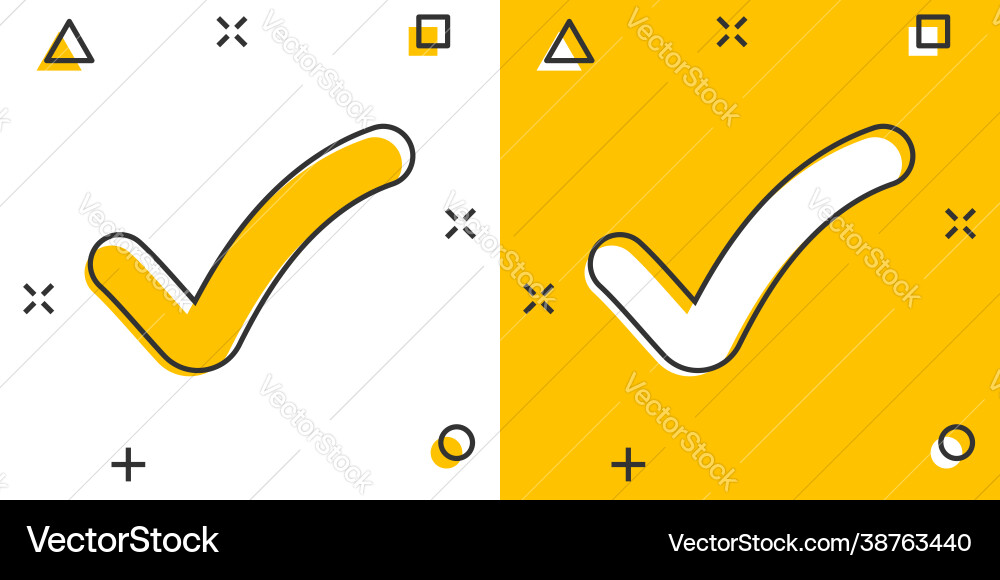 Cartoon check mark icon in comic style approved Vector Image