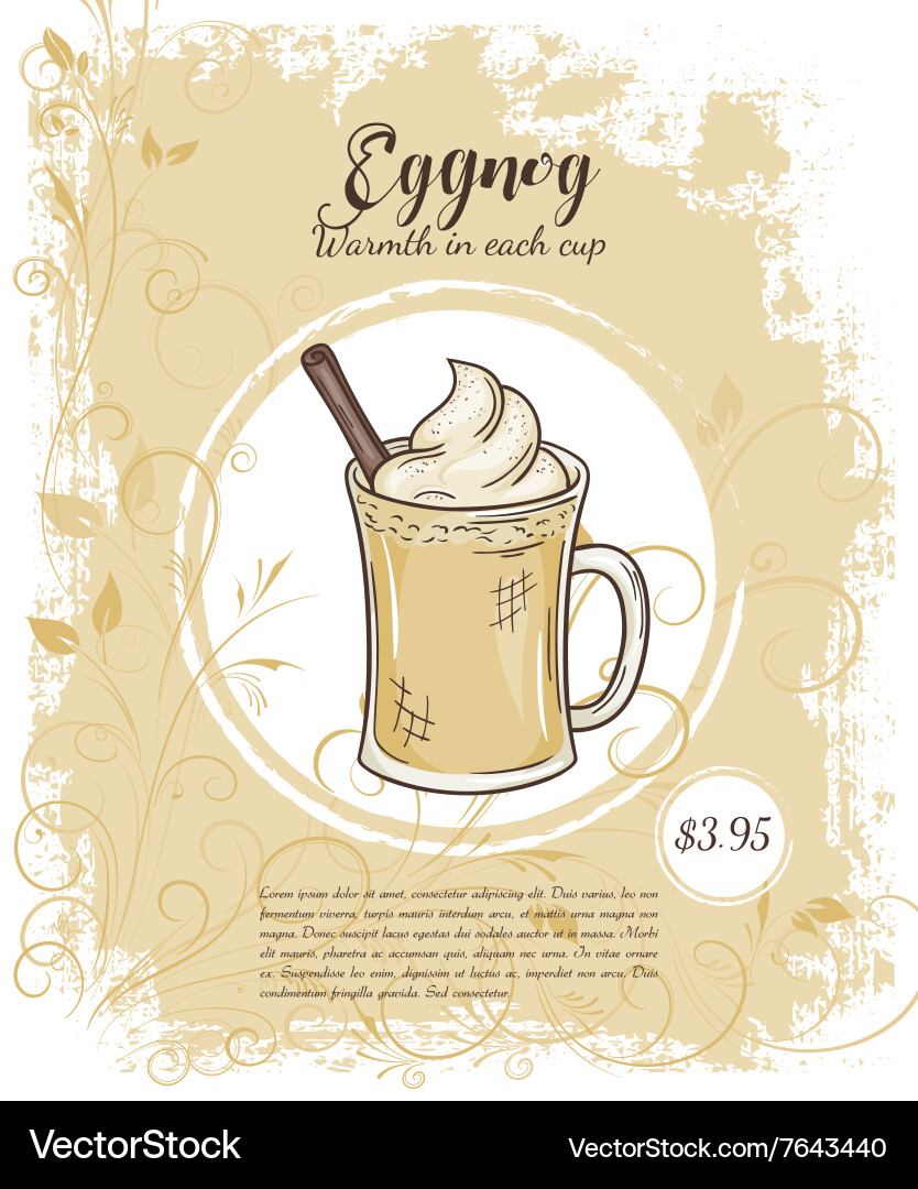 Hand drawn of drinks menu pages with cup eggnog Vector Image