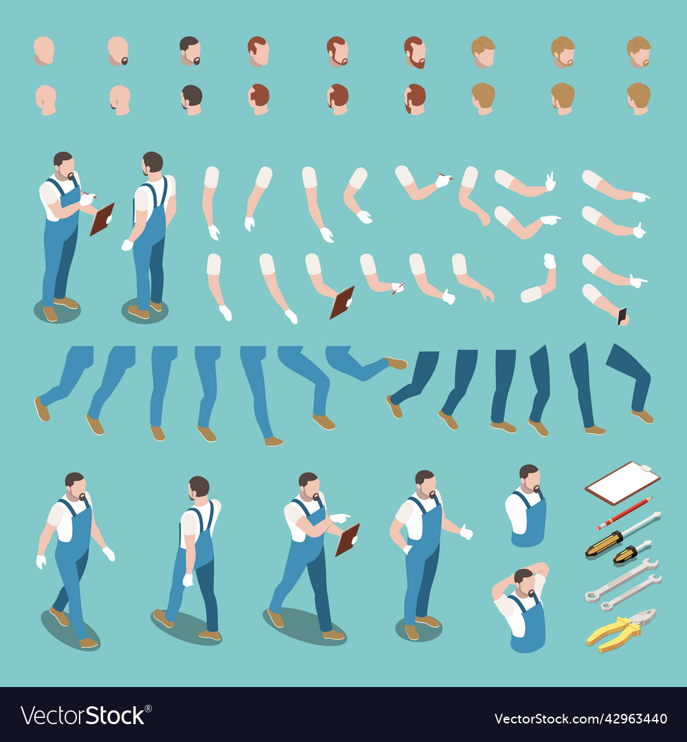 Isometric character constructor Royalty Free Vector Image