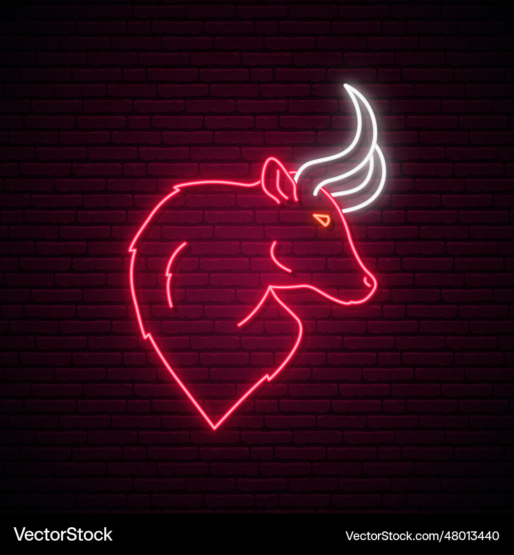 Neon bull sign glowing red emblem Royalty Free Vector Image