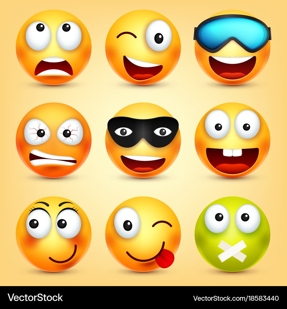 Smileyemoticons set yellow face with emotions Vector Image