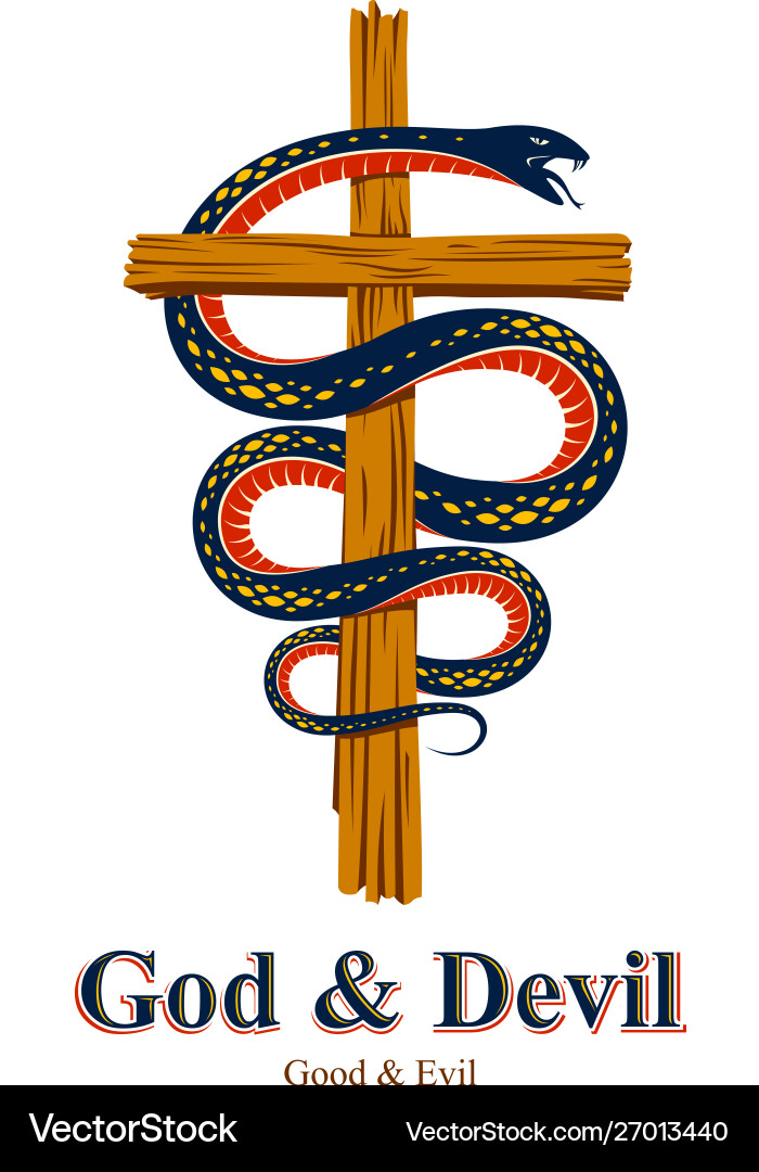 Snake wraps around christian cross struggle Vector Image