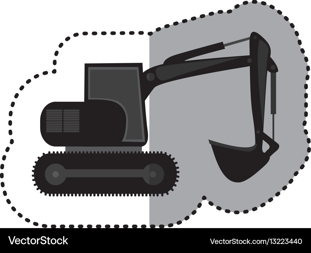 Sticker monochrome backhoe with crane Royalty Free Vector