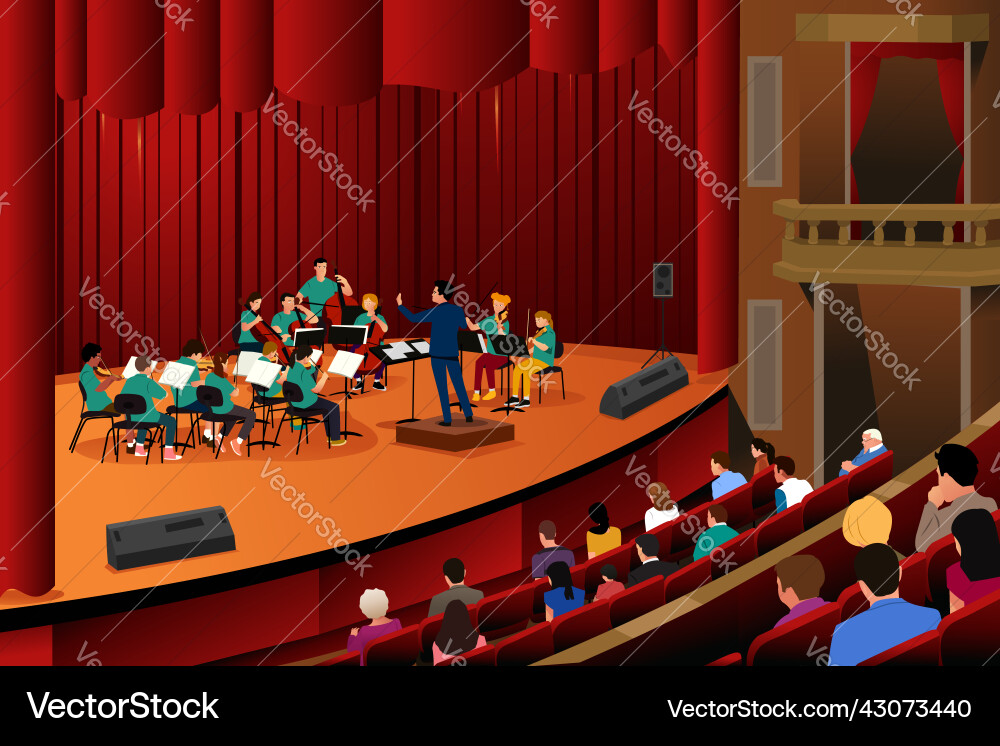 Student musical band performance in concert hall Vector Image