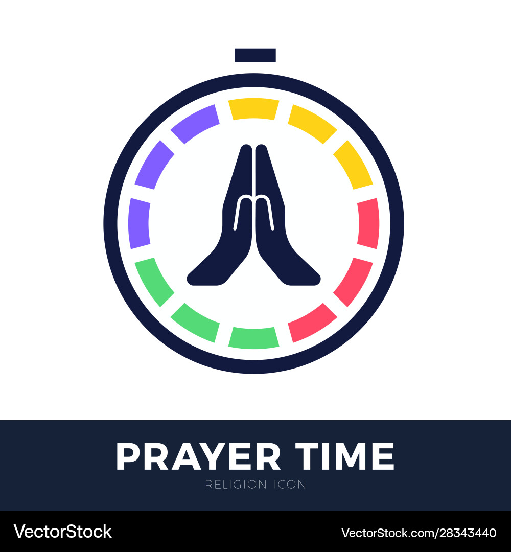 Time to pray logo praying hands icon with clock Vector Image