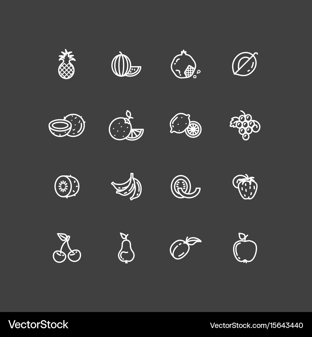 White fruits thin line icons set Royalty Free Vector Image
