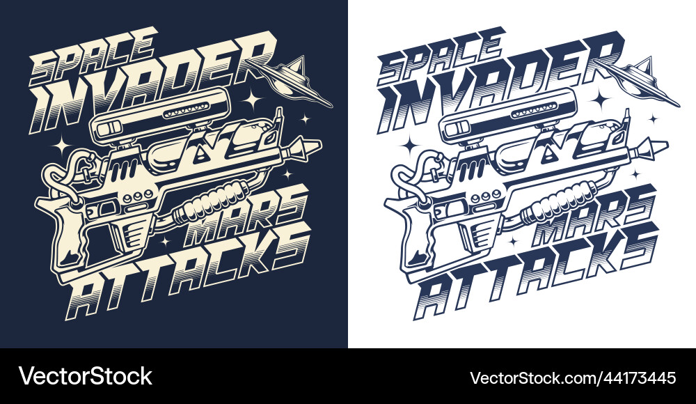 Alien weapons vintage sticker monochrome Vector Image