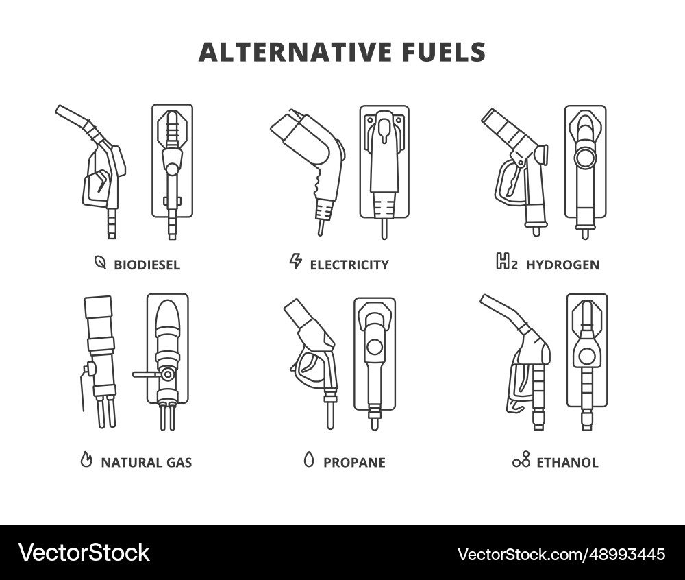 Alternative fuels icons in line design Royalty Free Vector