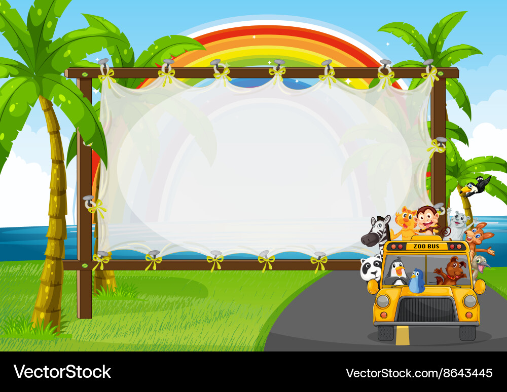 Frame design with animals on zoo bus Royalty Free Vector