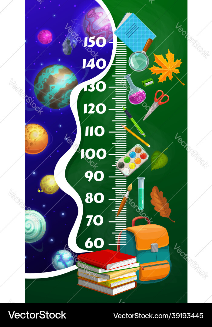 Kids height chart ruler cartoon space planets Vector Image