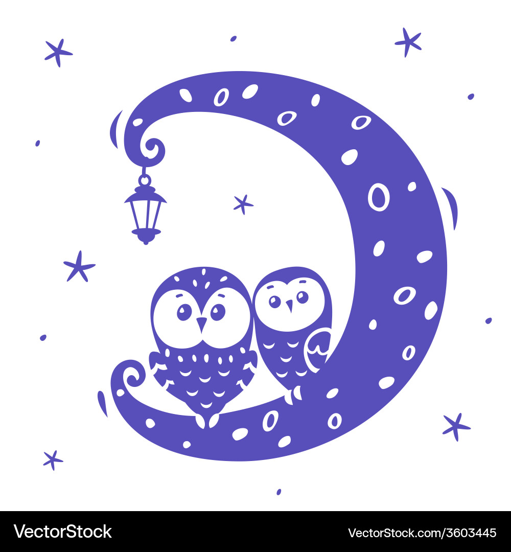 Owls on moon Royalty Free Vector Image - VectorStock