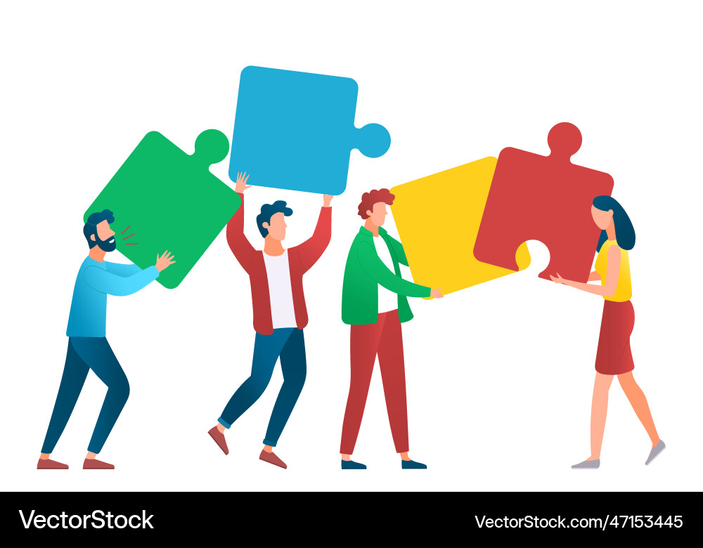 People building creative puzzle jigsaw pieces Vector Image