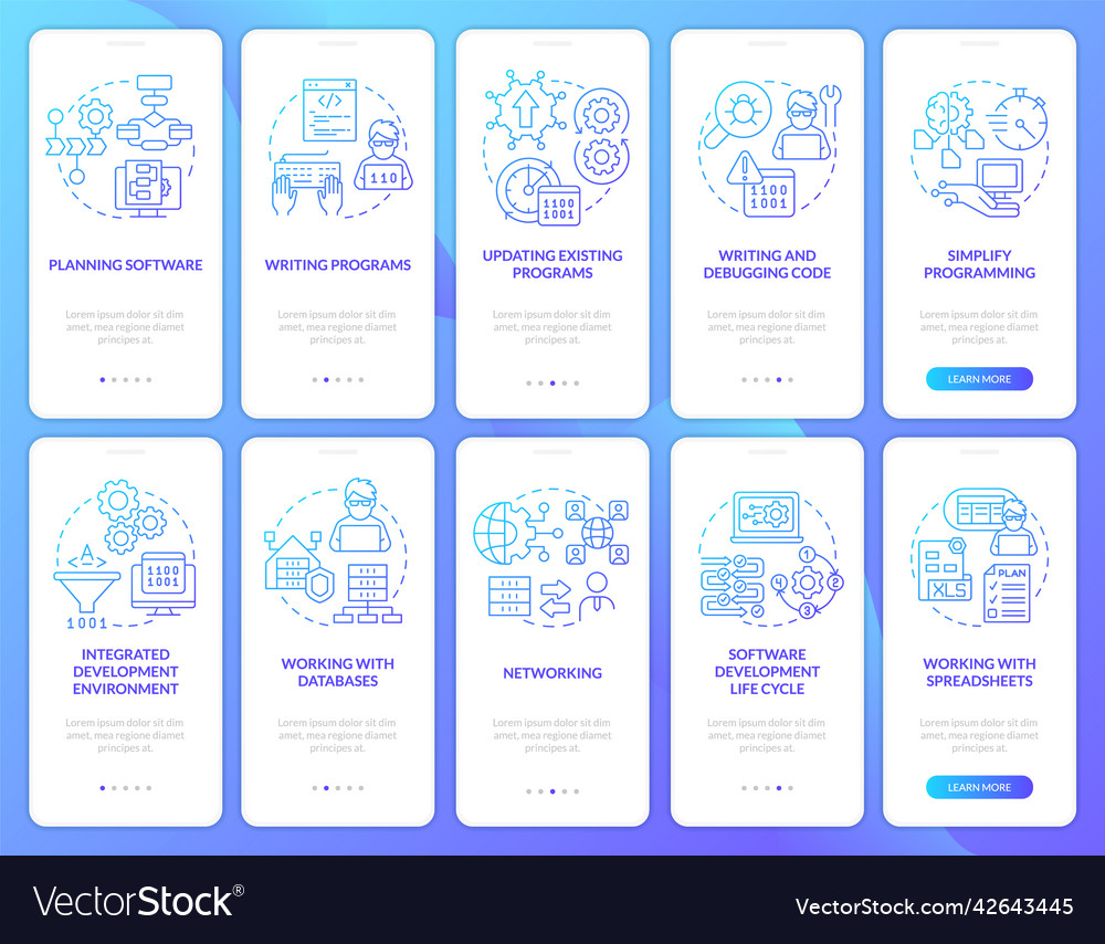 Programmer Skills Blue Gradient Onboarding Mobile Vector Image