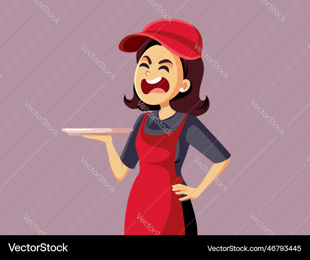 Rude waitress screaming holding an empty tray Vector Image