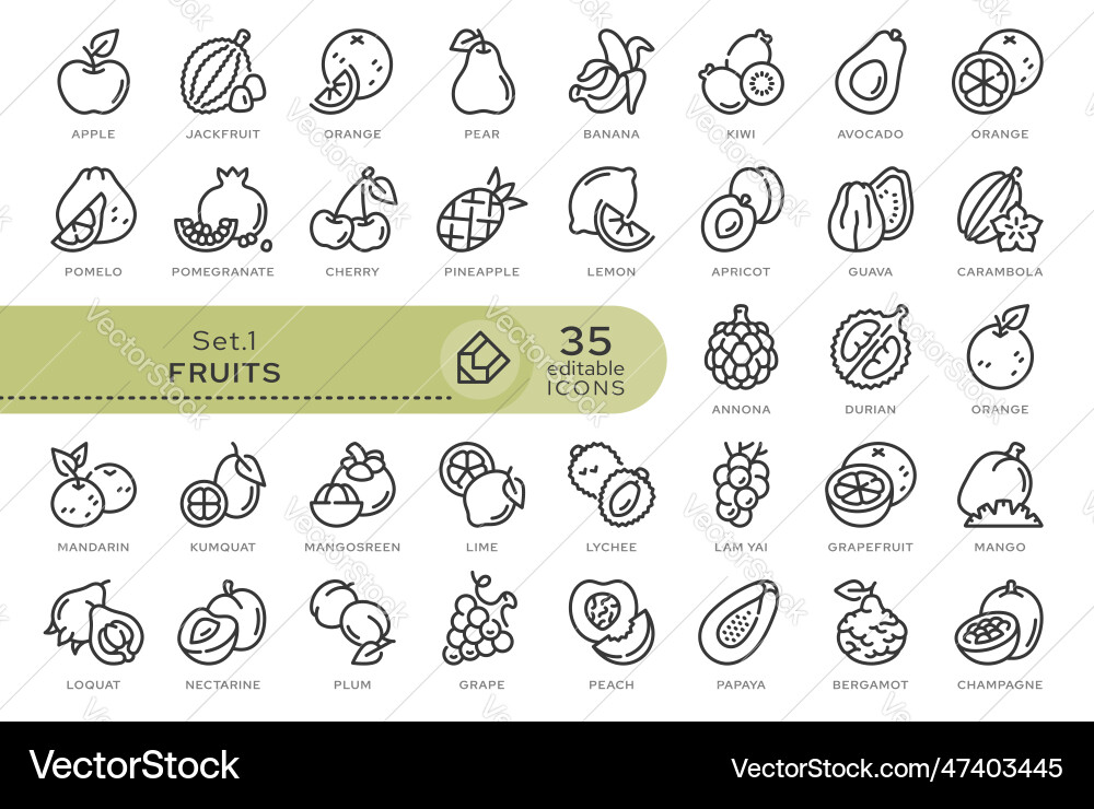 Set icons fruits 01 Royalty Free Vector Image - VectorStock