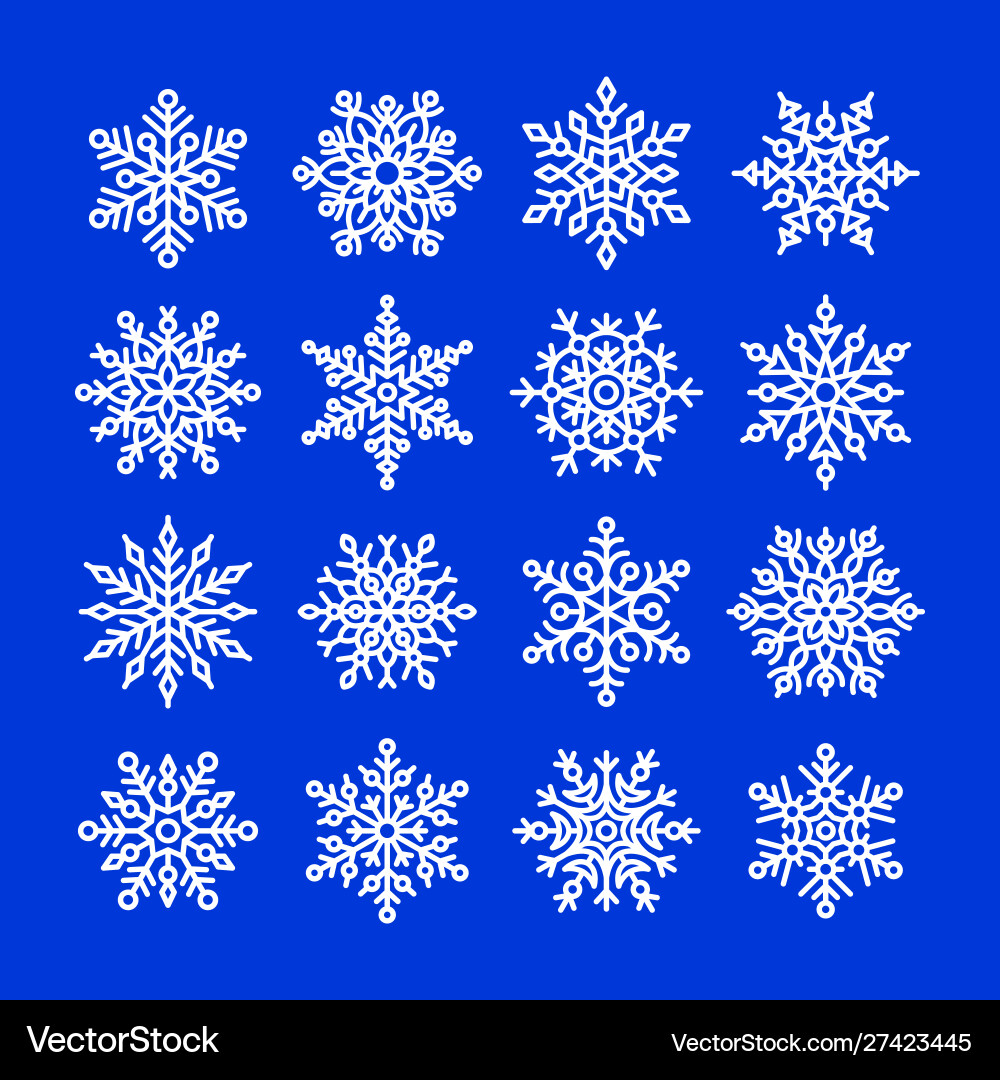 White snowflake icons set isolated on blue Vector Image