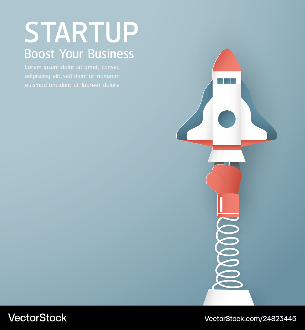 With start up concept in paper cut craft Vector Image
