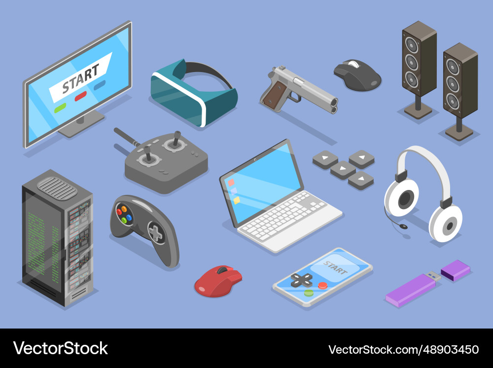 3d isometric flat set of gaming items Royalty Free Vector