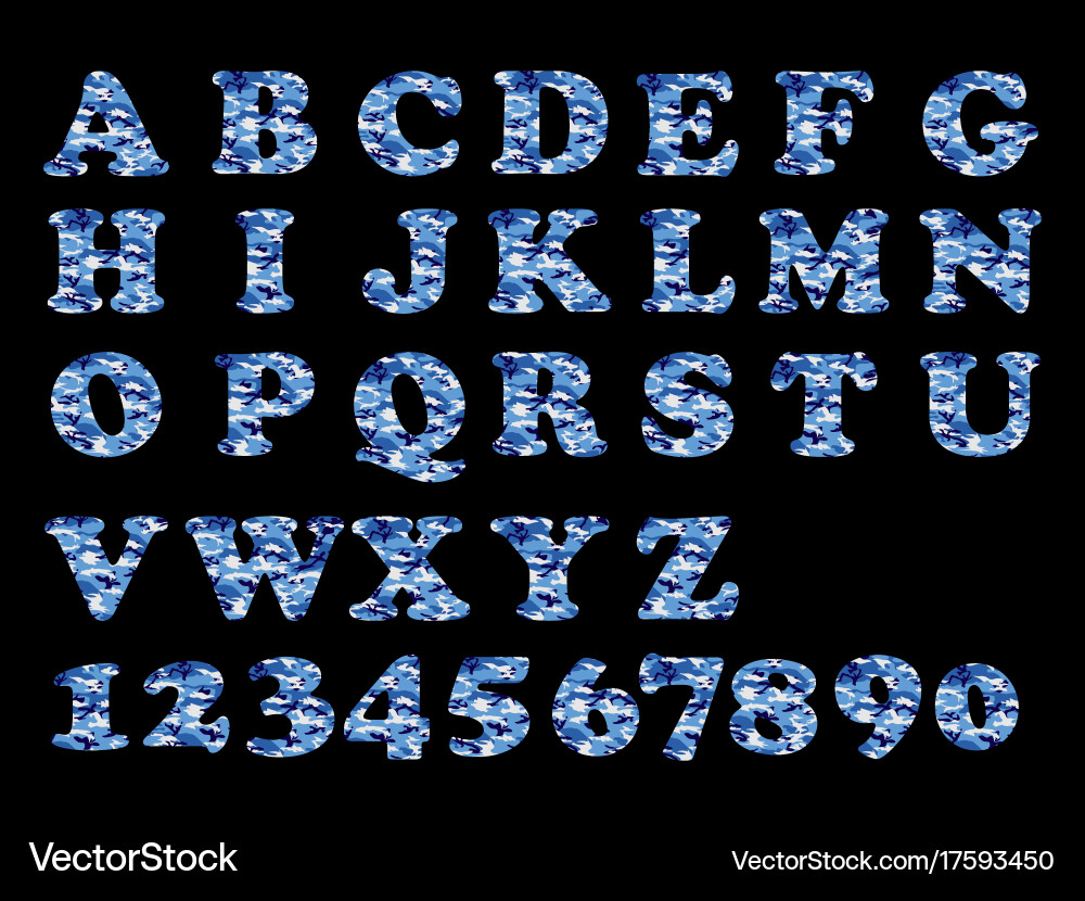 Alphabet military blue Royalty Free Vector Image