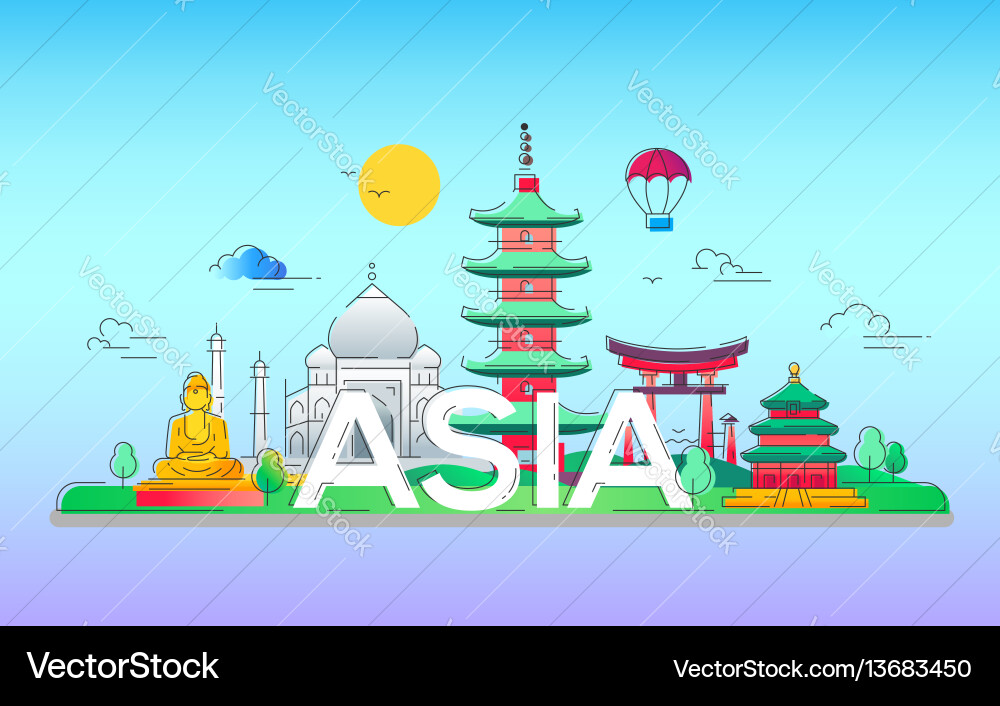 Asia - line travel Royalty Free Vector Image - VectorStock