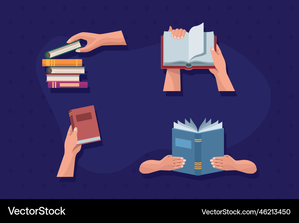 Hands and text books icons Royalty Free Vector Image