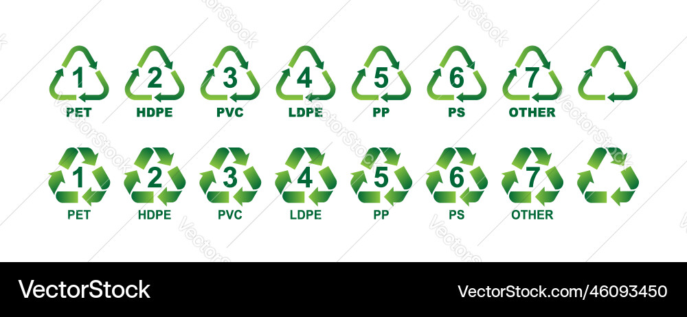 Recycling symbols for plastic icon set Royalty Free Vector