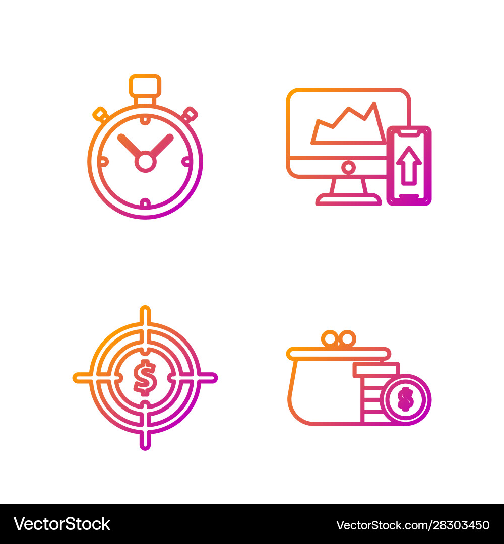 Set line wallet with coins target with dollar Vector Image