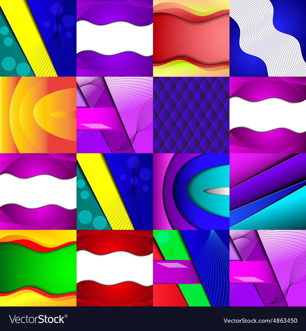 Set of sixteen different and colorful abstract Vector Image