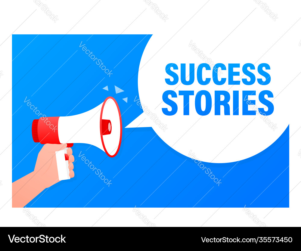 Success stories megaphone blue banner Royalty Free Vector