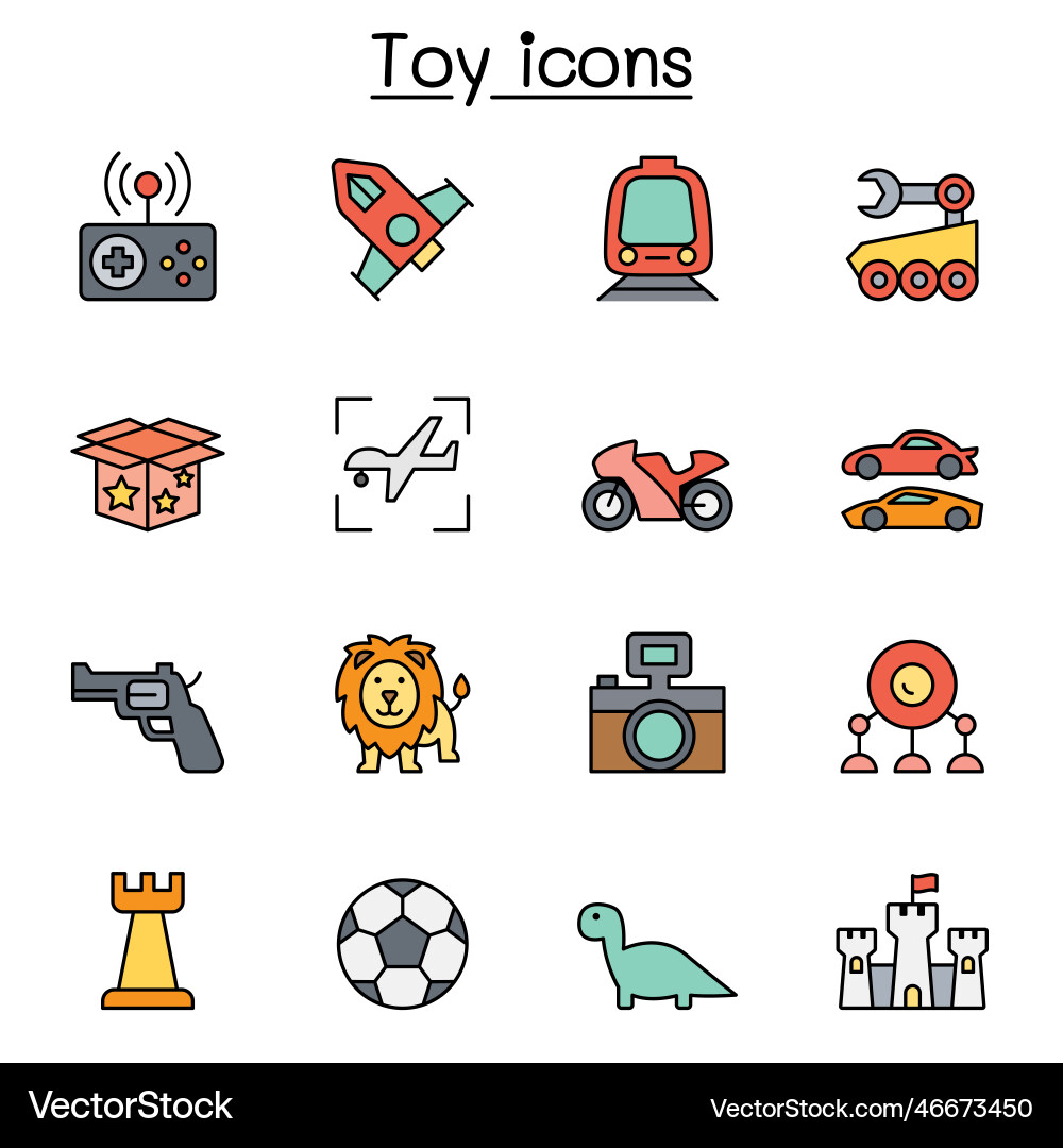 Toy color line icon set Royalty Free Vector Image