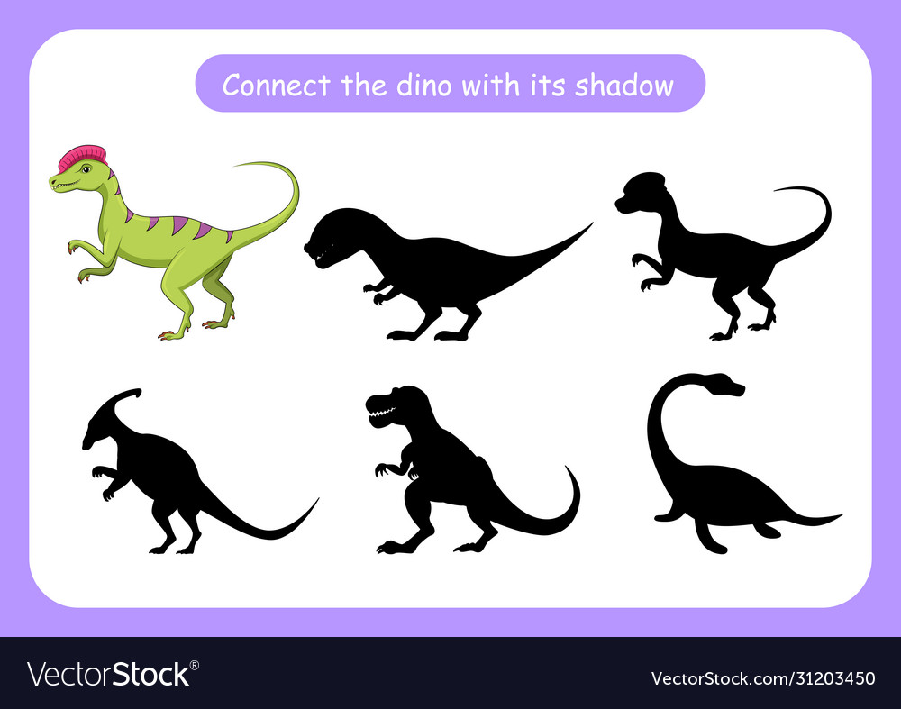 Worksheet connect dinosaur with its shadow Vector Image