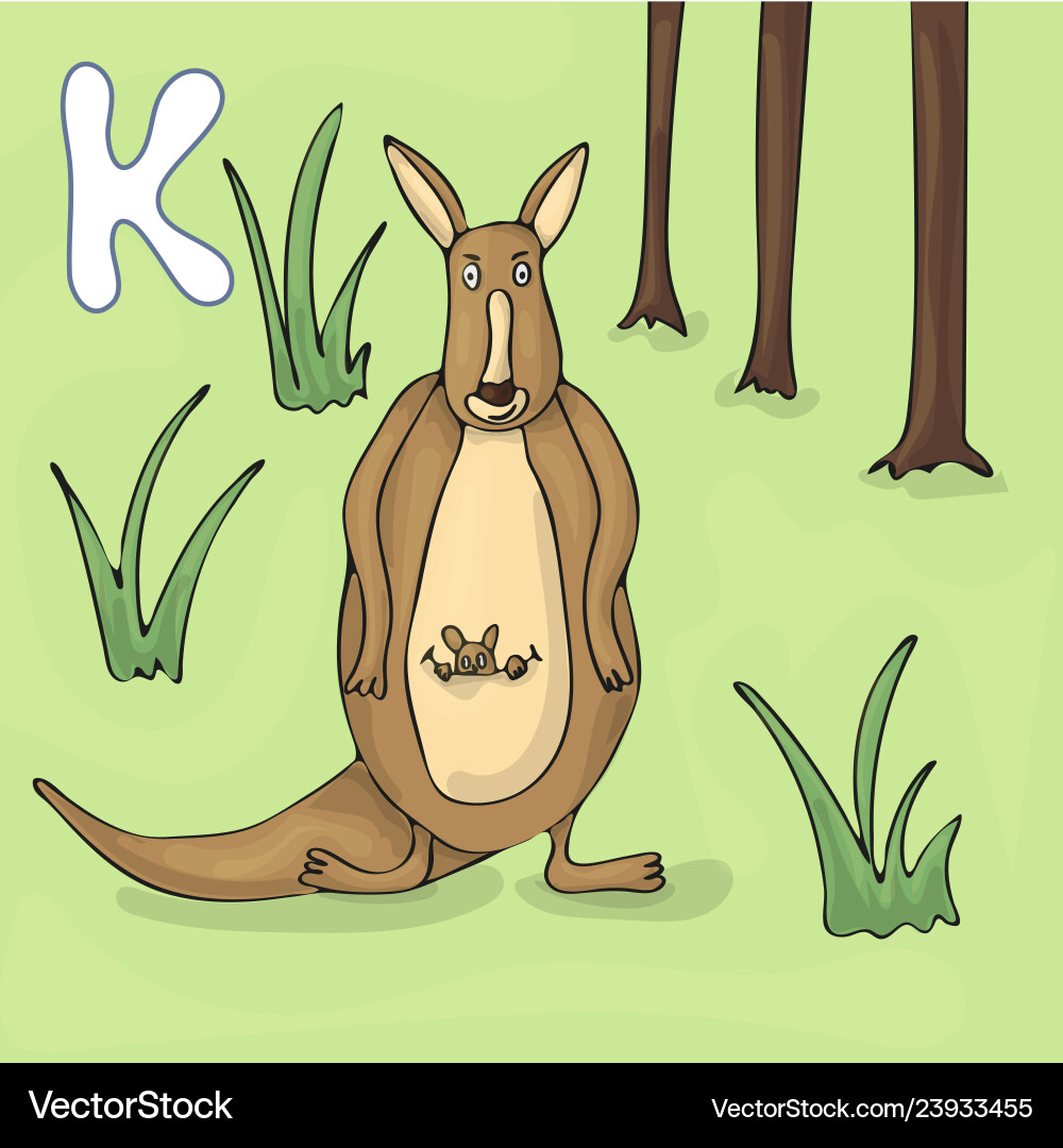 Alphabet letter k and kangaroo abc Royalty Free Vector Image