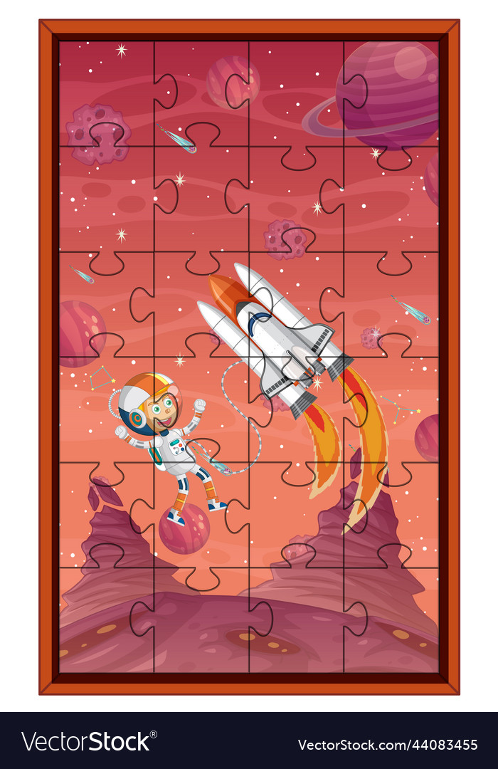 Astronaut in space photo puzzle game template Vector Image