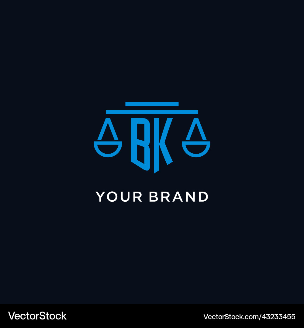 Bk monogram initial logo with scales of justice Vector Image