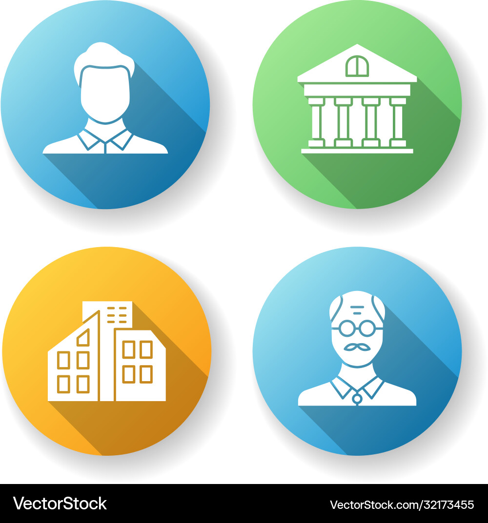 Business flat design long shadow glyph icons set Vector Image