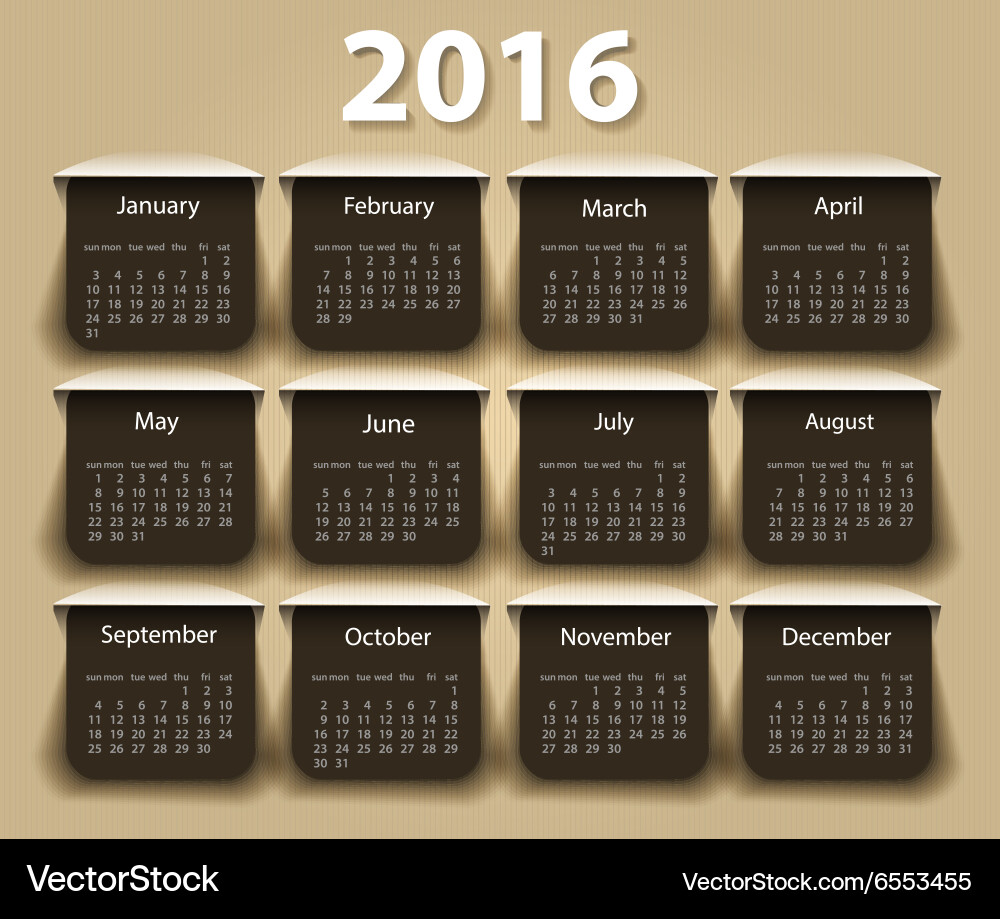 Calendar 2016 year design template Royalty Free Vector Image