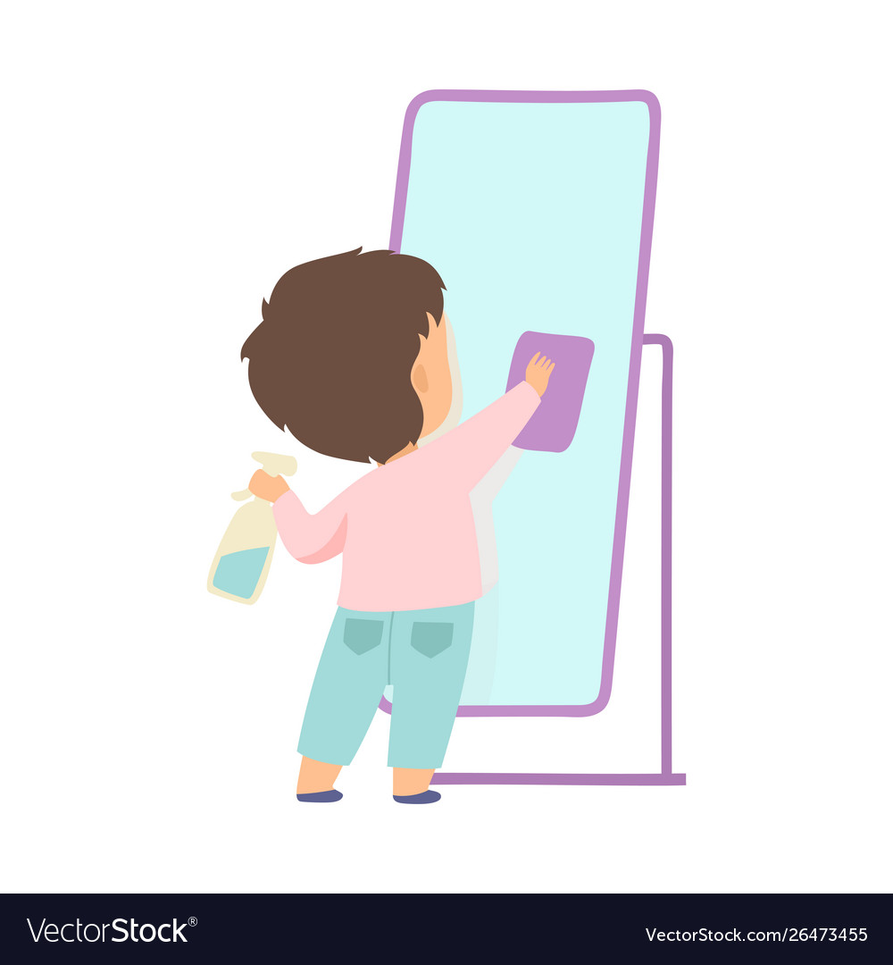 Cute little boy cleaning mirror rag adorable Vector Image Cute little boy cleaning mirror rag adorable Vector Image