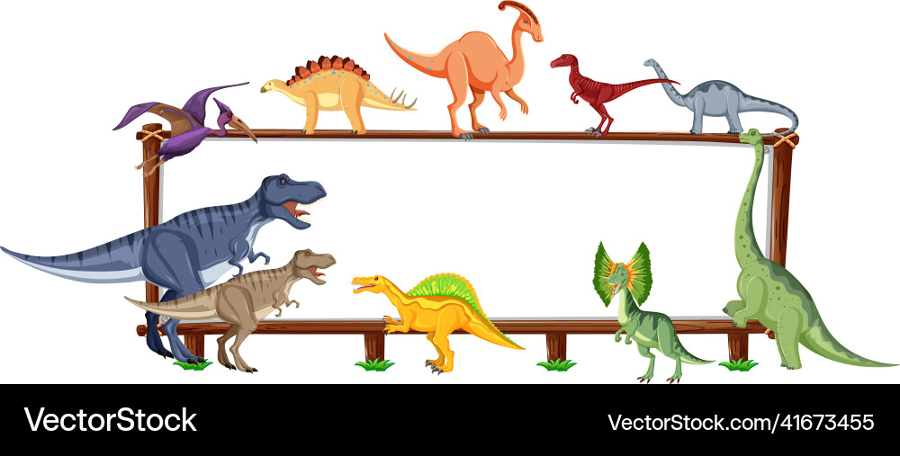 Group of dinosaurs around board on white Vector Image