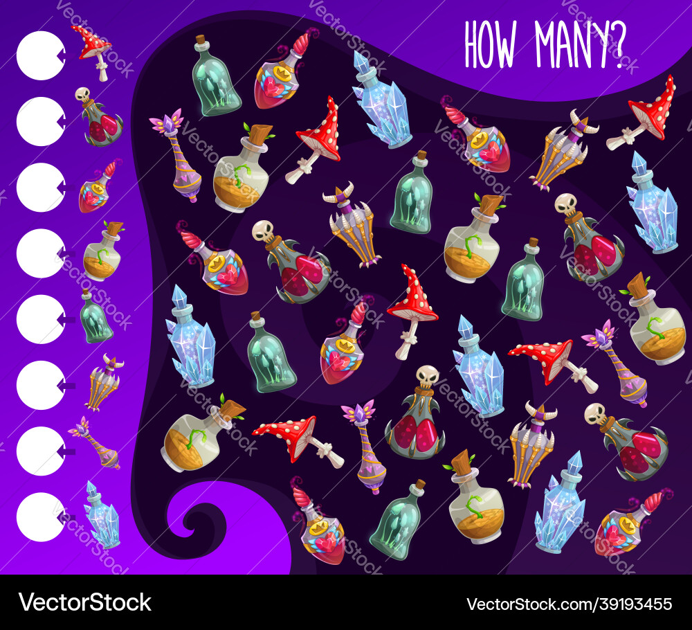 Kids counting game with magic potions bottles Vector Image