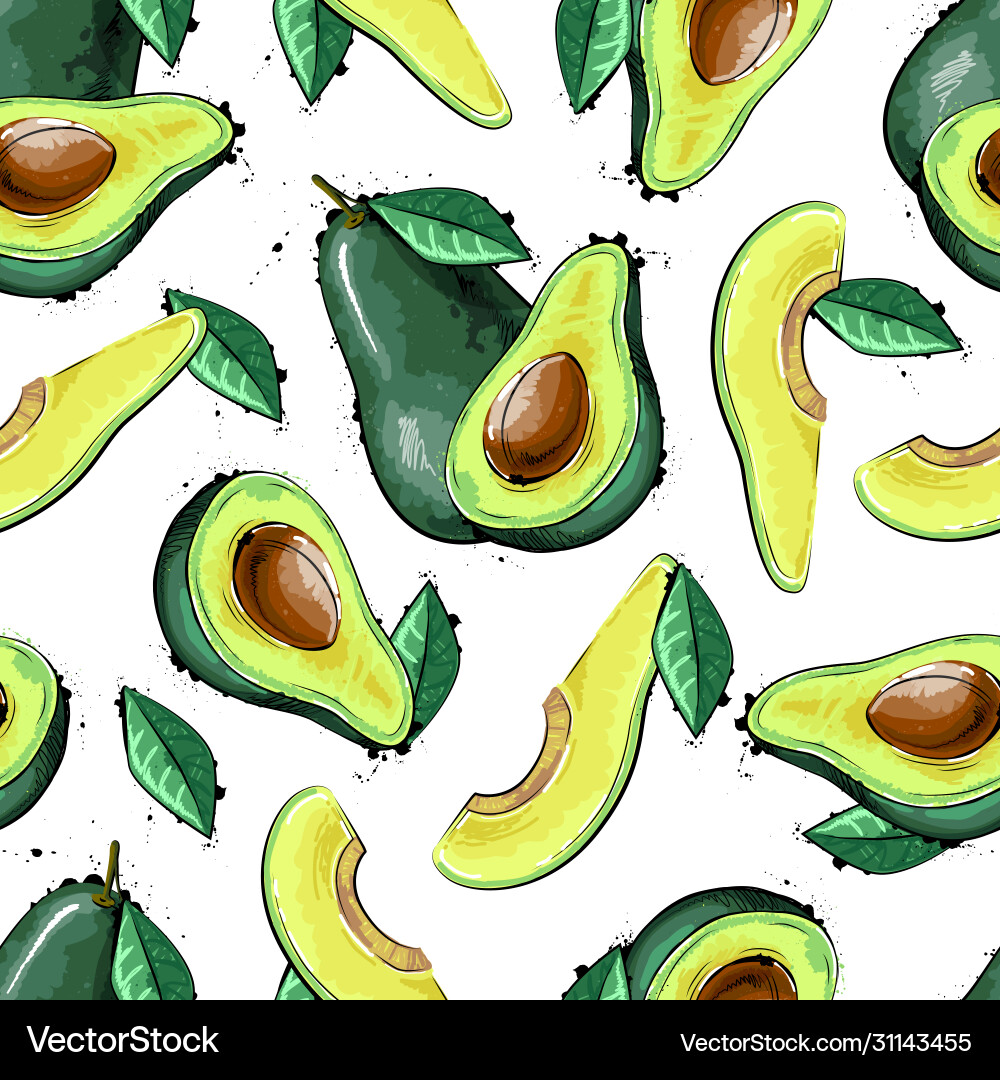 Seamless Pattern With Avocado Fruit Royalty Free Vector