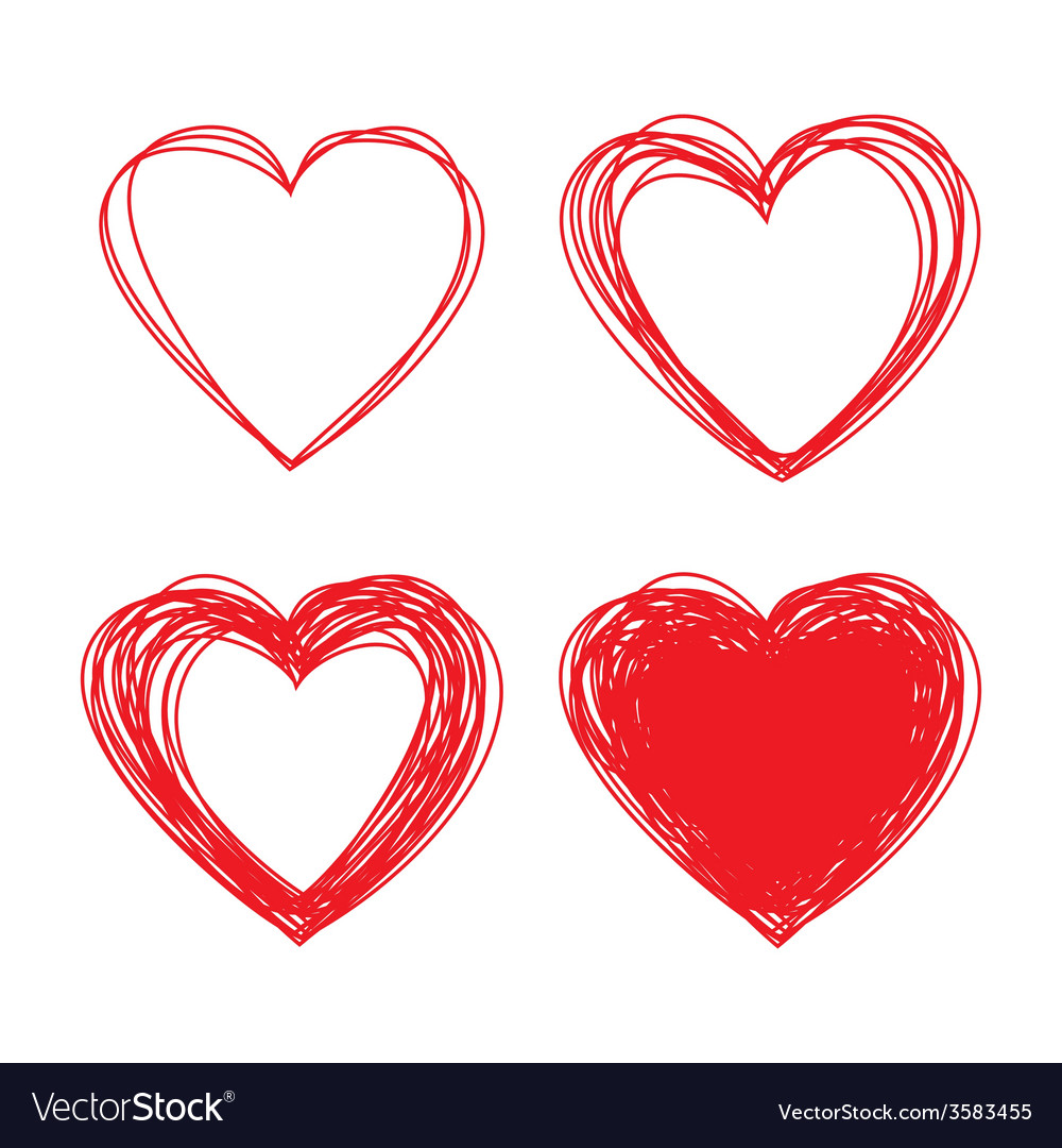 Set hand drawn scribble hearts design elements Vector Image