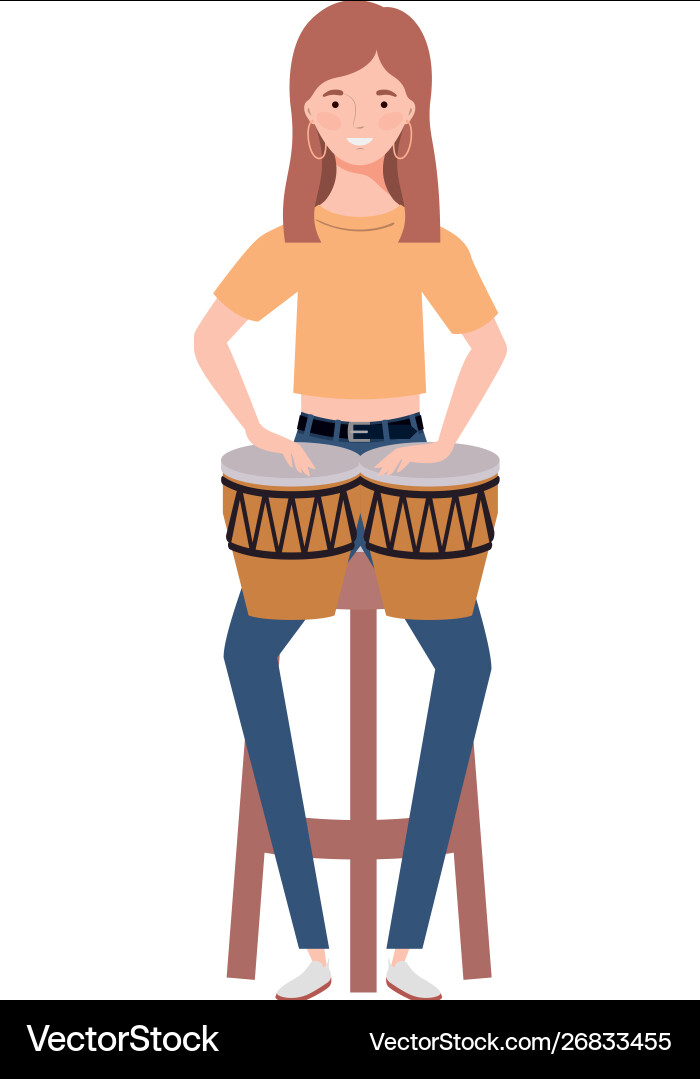 Young woman with congas on white background Vector Image