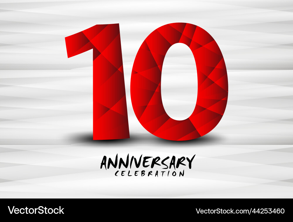 10 year anniversary celebration logo red polygon Vector Image