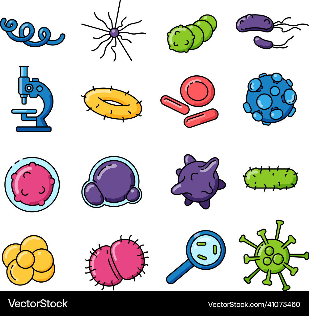 Bacteria color icons set Royalty Free Vector Image