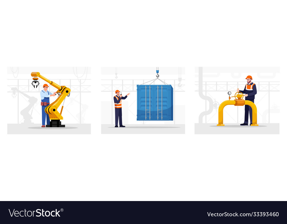 Engineer semi flat set Royalty Free Vector Image