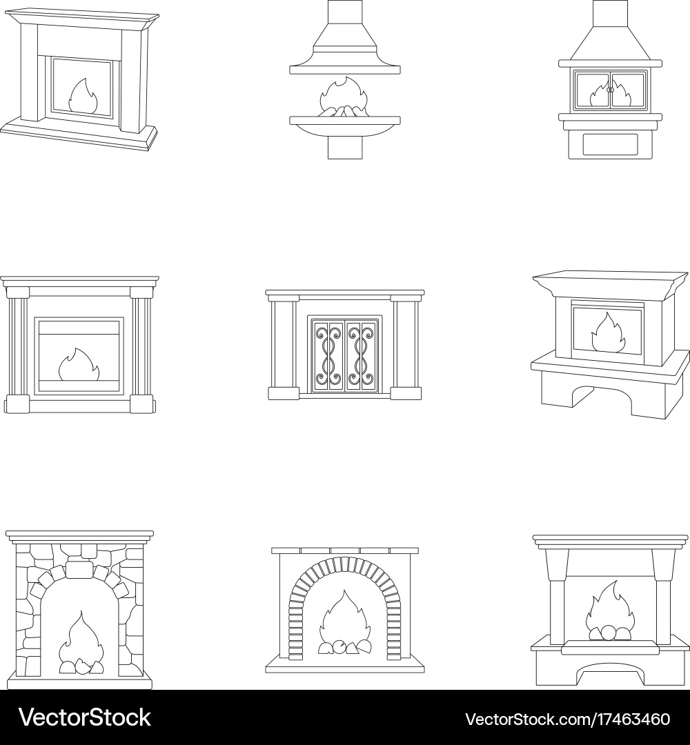 Fire warmth and comfort fireplace set collection Vector Image