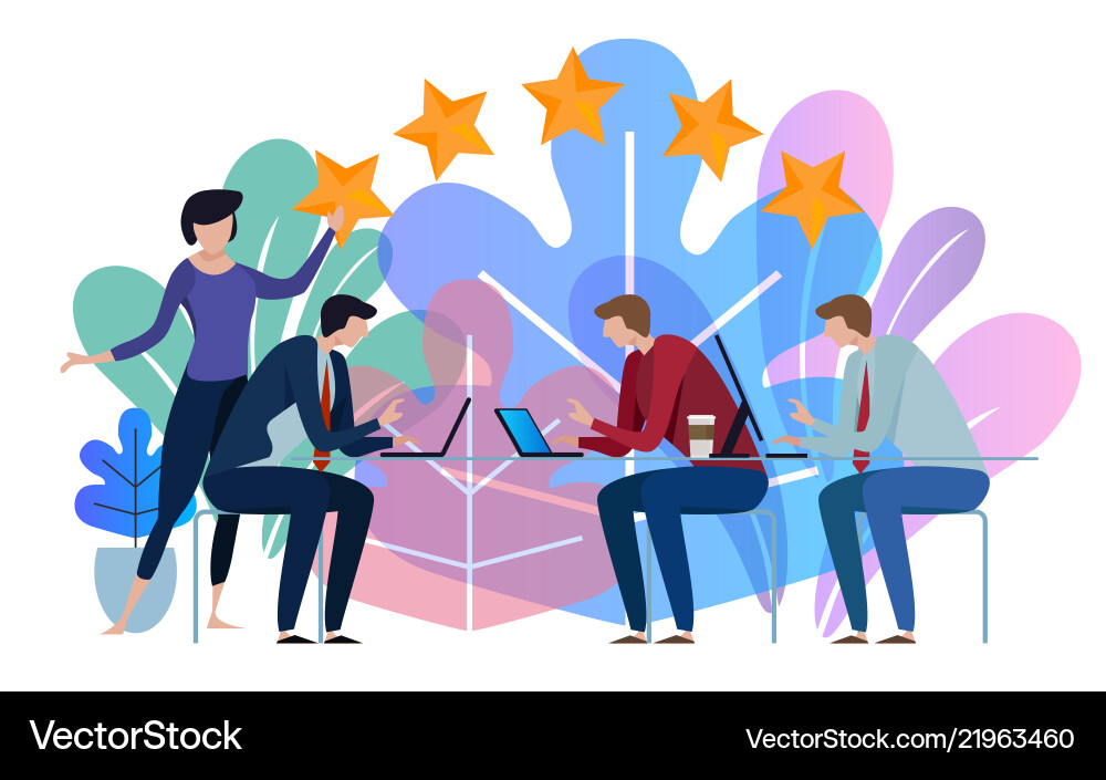 Five stars business team working talking together Vector Image
