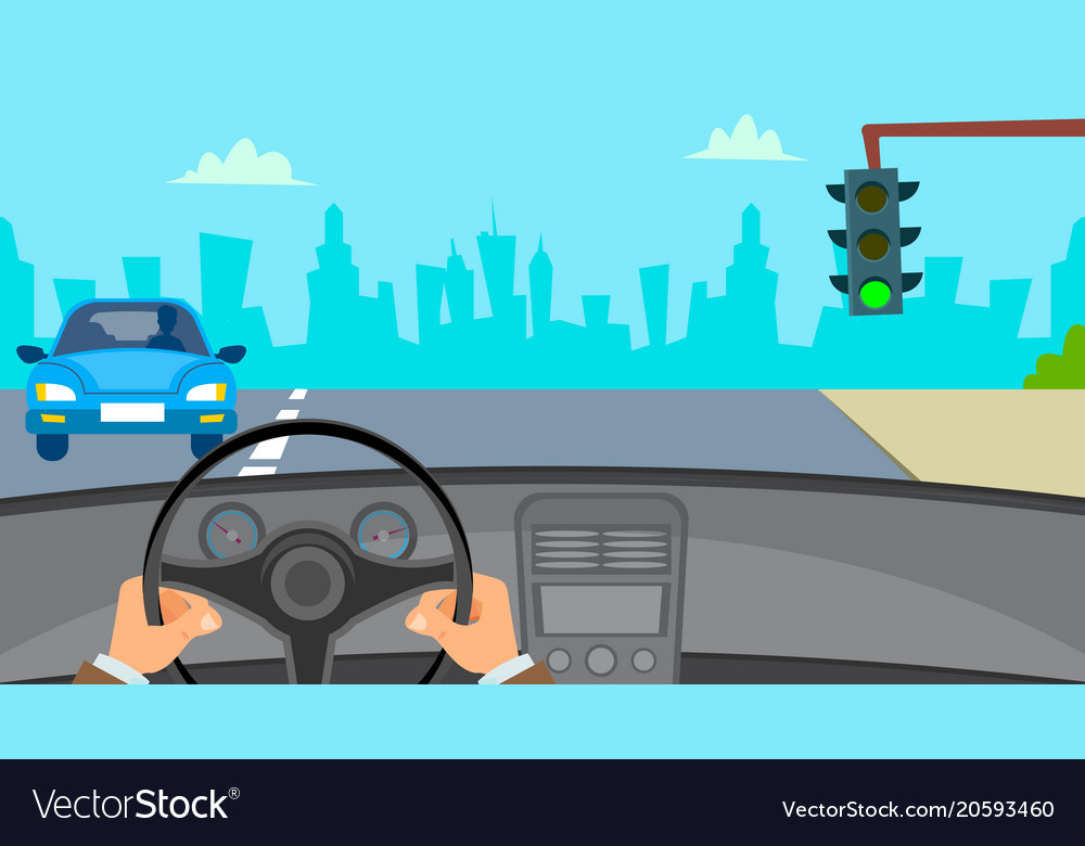 Hands driving car man hands on steering Royalty Free Vector